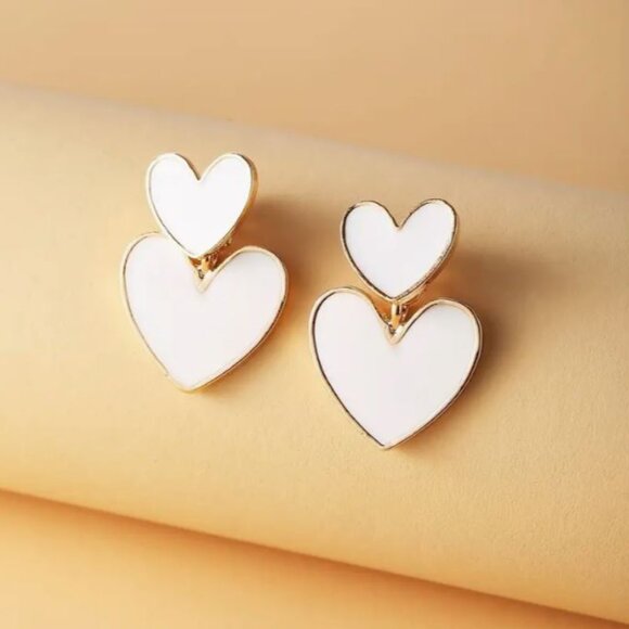 Anthropologie | Jewelry | New Harper White Enamel Heart Two Part Stud ...